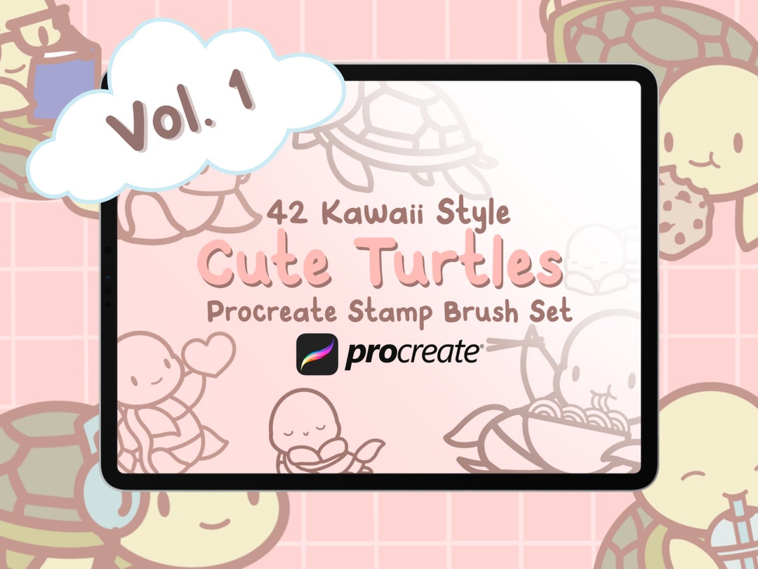 42 Procreate Cute Turtles Vol. 1 Procreate Stamps Brush Set - Cute Kawaii Style Sea Turtles ...