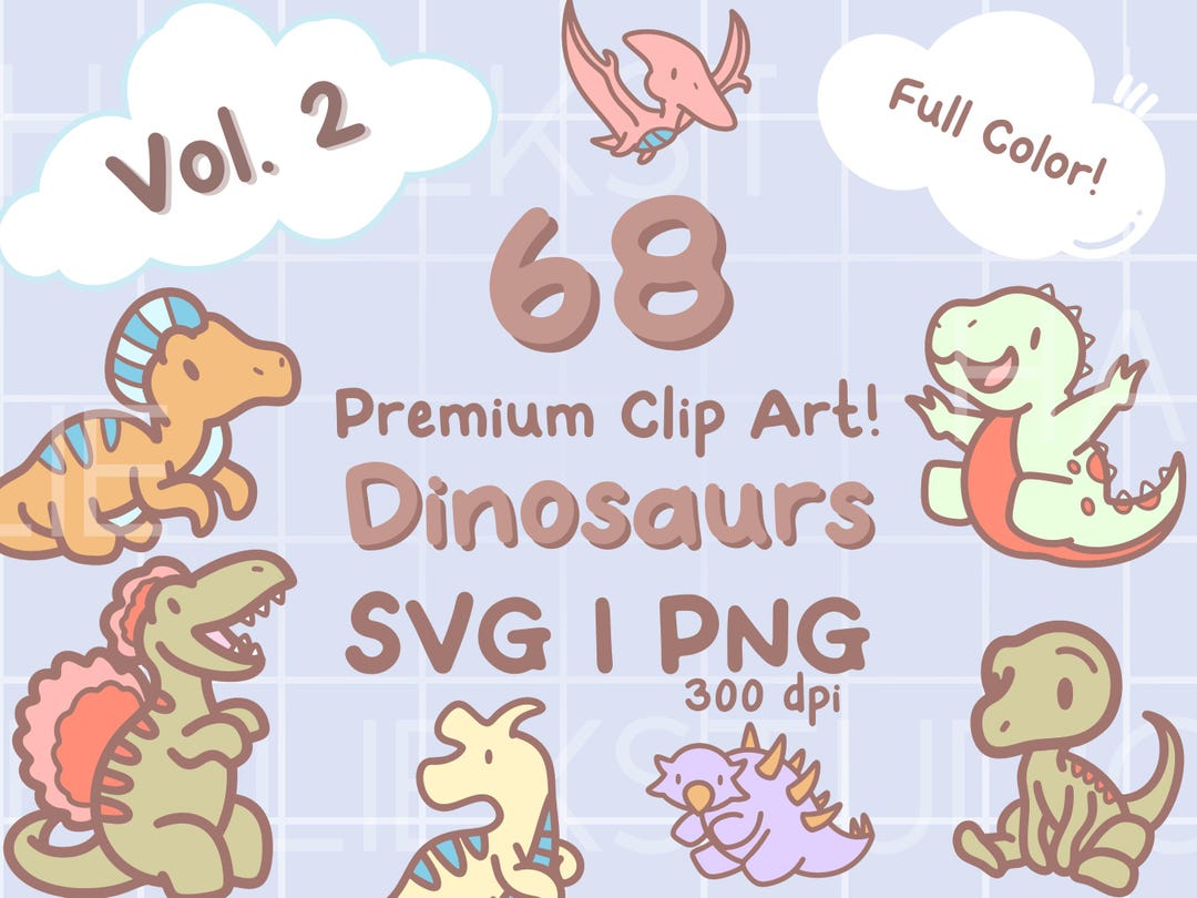 68 Dinosaurs Premium Clip Art Volume 2 - Cute Kawaii or Chibi Dinosaur ...