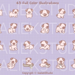 45 Cute Pug Dogs Premium Clip Art Bundle - Cute Kawaii or Chibi Full ...