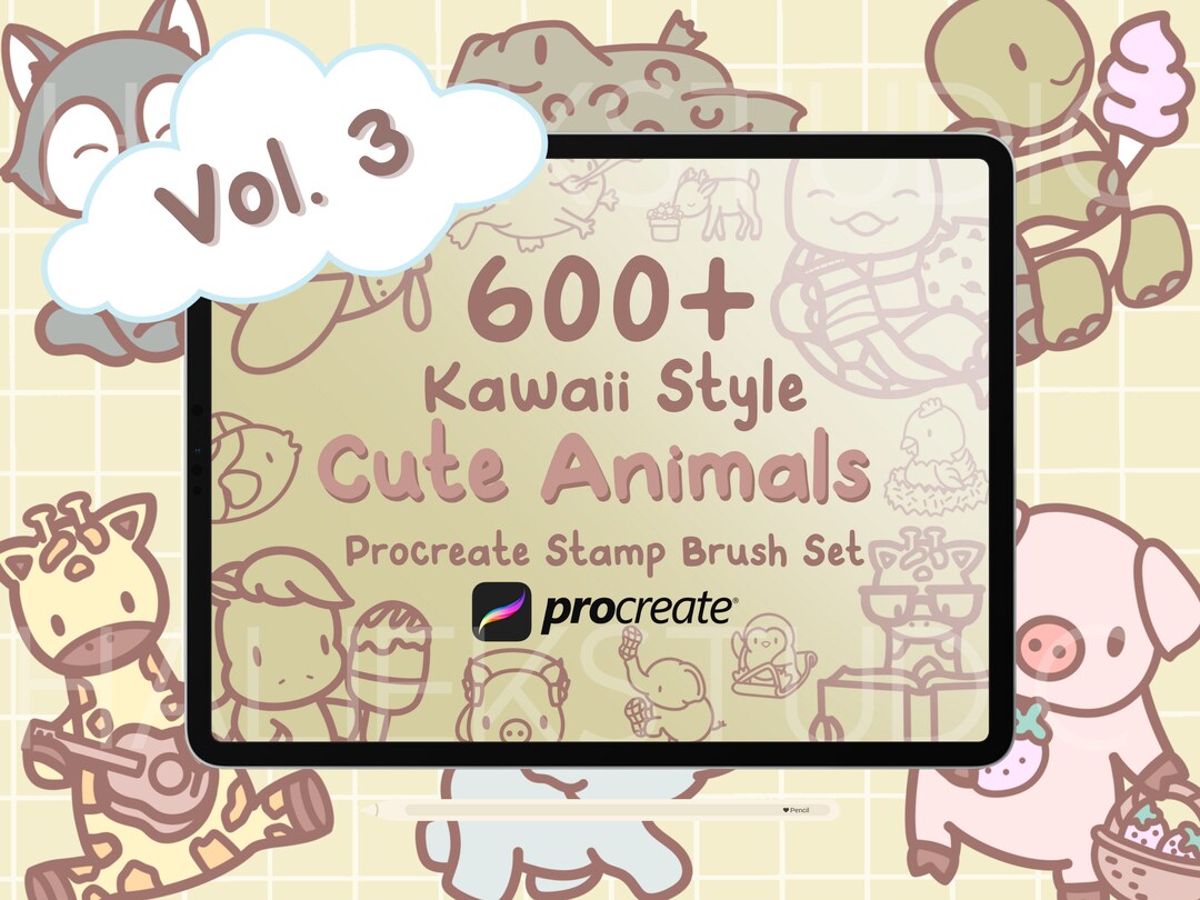 600+ Procreate Animals Stamps, Cute Kawaii Procreate Stamps, Procreate ...