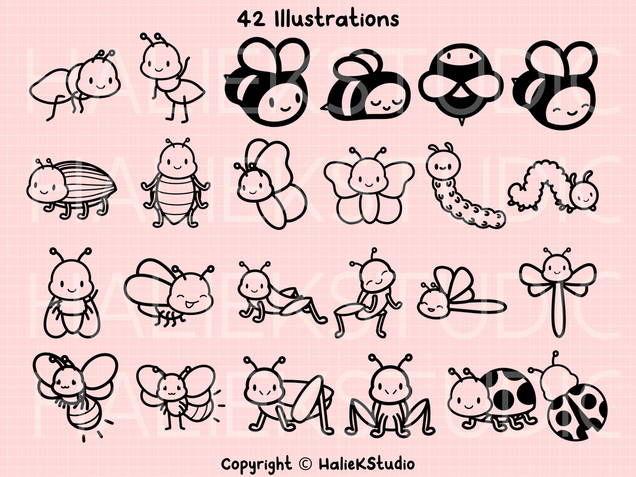 42 Bugs Svg Bundle Cute Kawaii Style Bugs/insects Images in - Etsy