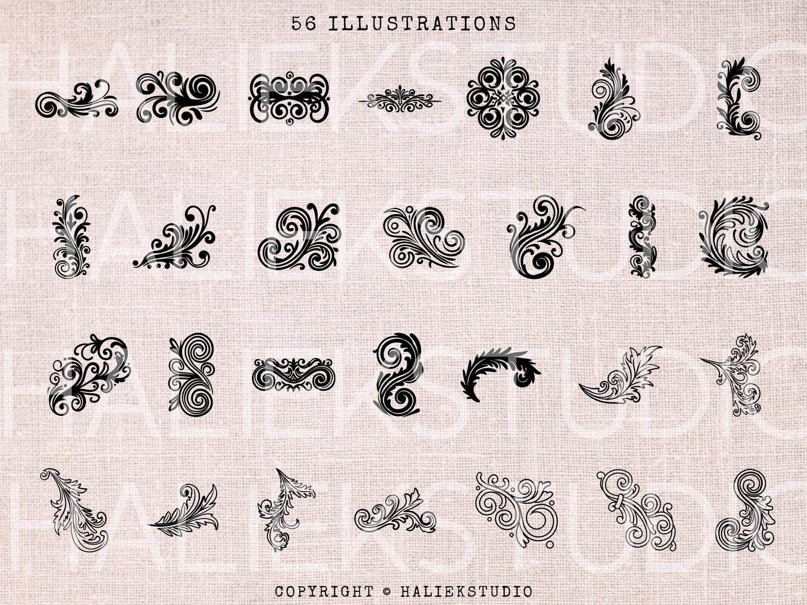 56 Filigree SVG Bundle - Ornamental Scroll Art Images - With Free ...
