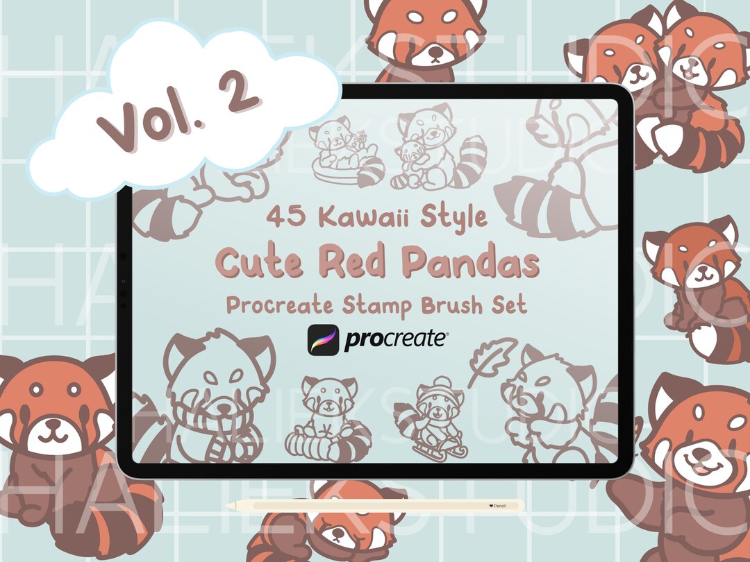 45 Red Pandas Procreate Stamps Brush Set VOL 2 - Cute Kawaii Style ...
