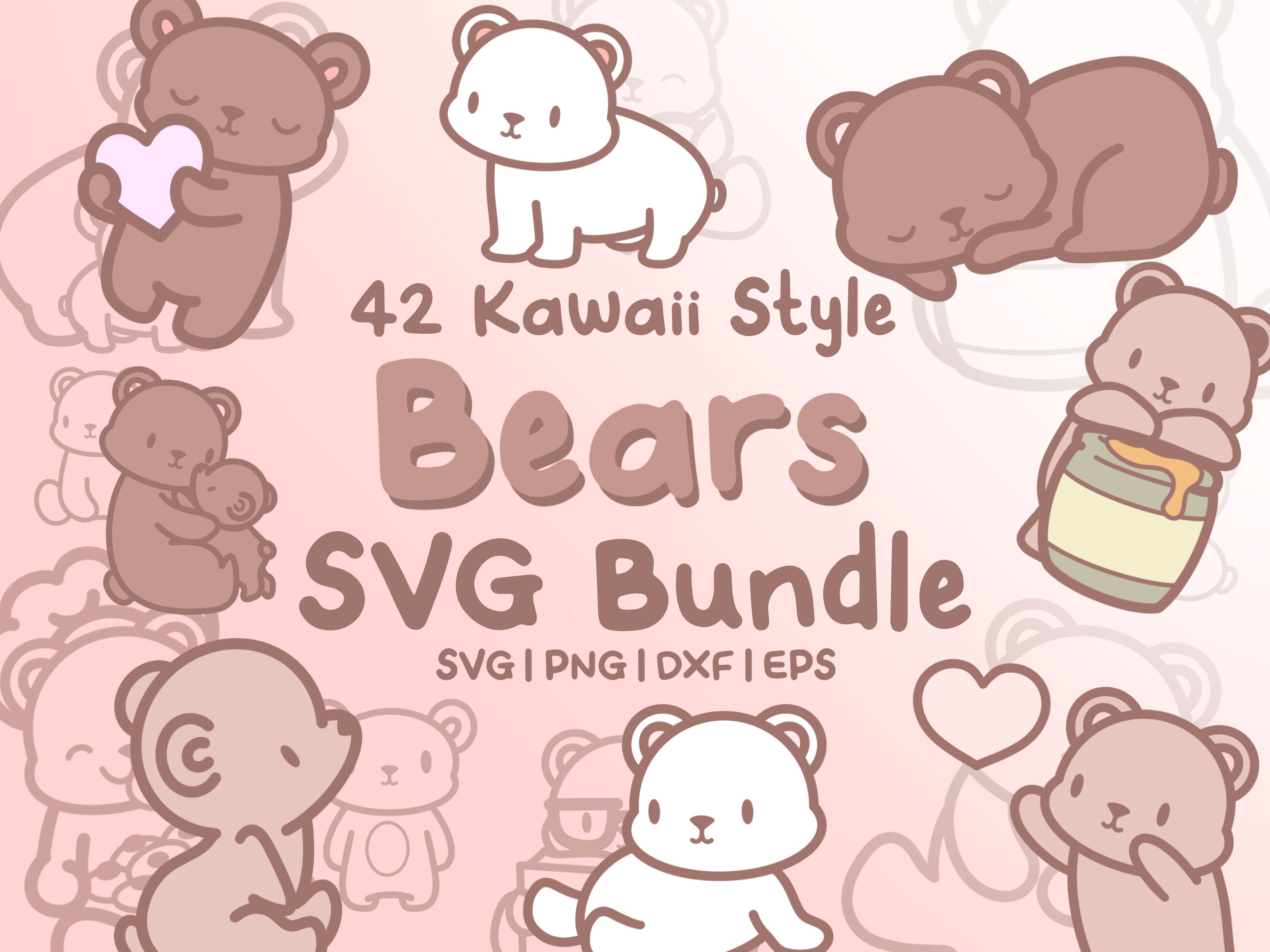 42 Bears Svg Bundle Cute Kawaii Style Bear Images in SVG - Etsy