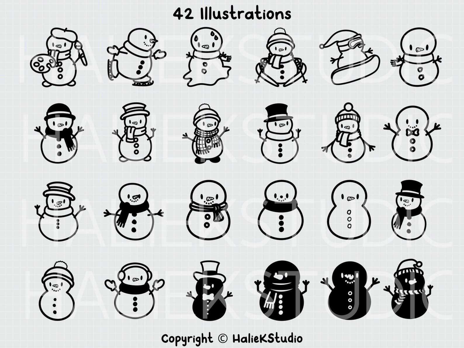Kawaii Snowman SVG Bundle - 42 Cute Winter Clip Art (digital Download ...