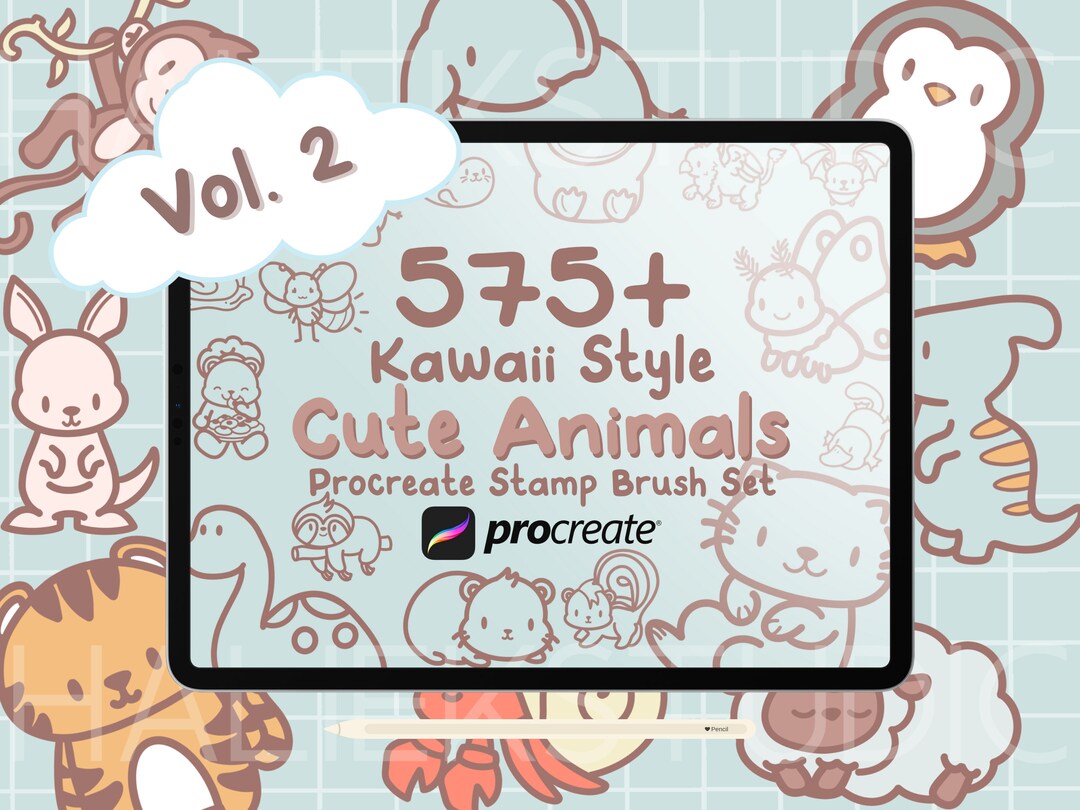 575+ Procreate Animals Stamps, Cute Kawaii Procreate Stamps, Procreate ...