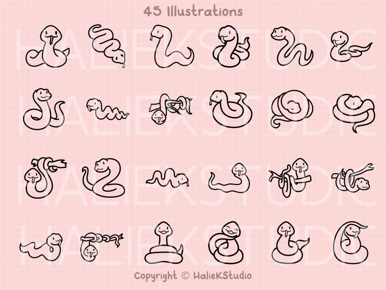 45 Cute Snakes SVG Bundle Cute Kawaii or Chibi Snake Images in SVG, Png ...