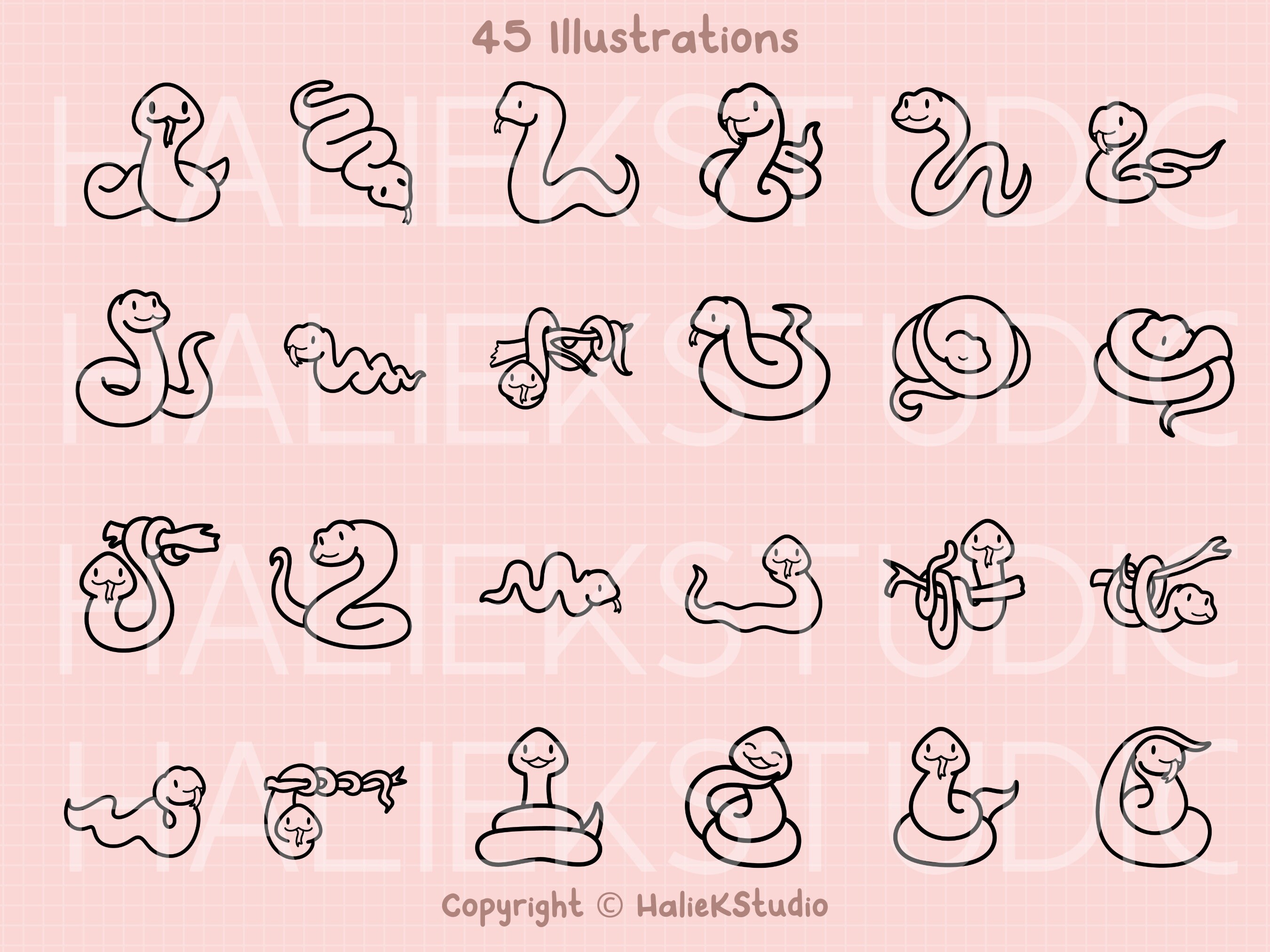 45 Cute Snakes SVG Bundle Cute Kawaii or Chibi Snake Images in SVG, Png ...