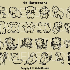 42 Jungle Animals Svg Bundle - Cute Kawaii Style Safari Animal Images ...