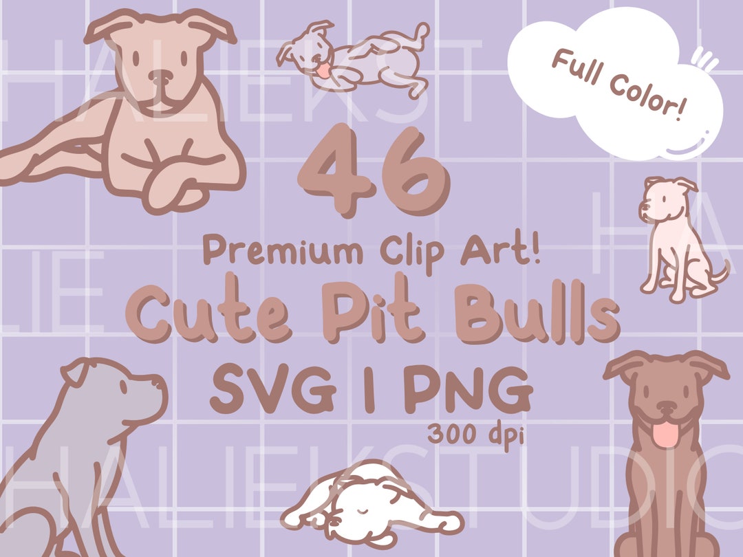 46 Cute Pit Bulls Premium Clip Art Bundle - Cute Kawaii or Chibi Full ...