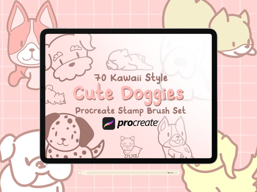 70 Procreate Doodle Doggie Stamps, Cute Kawaii Procreate Stamps ...