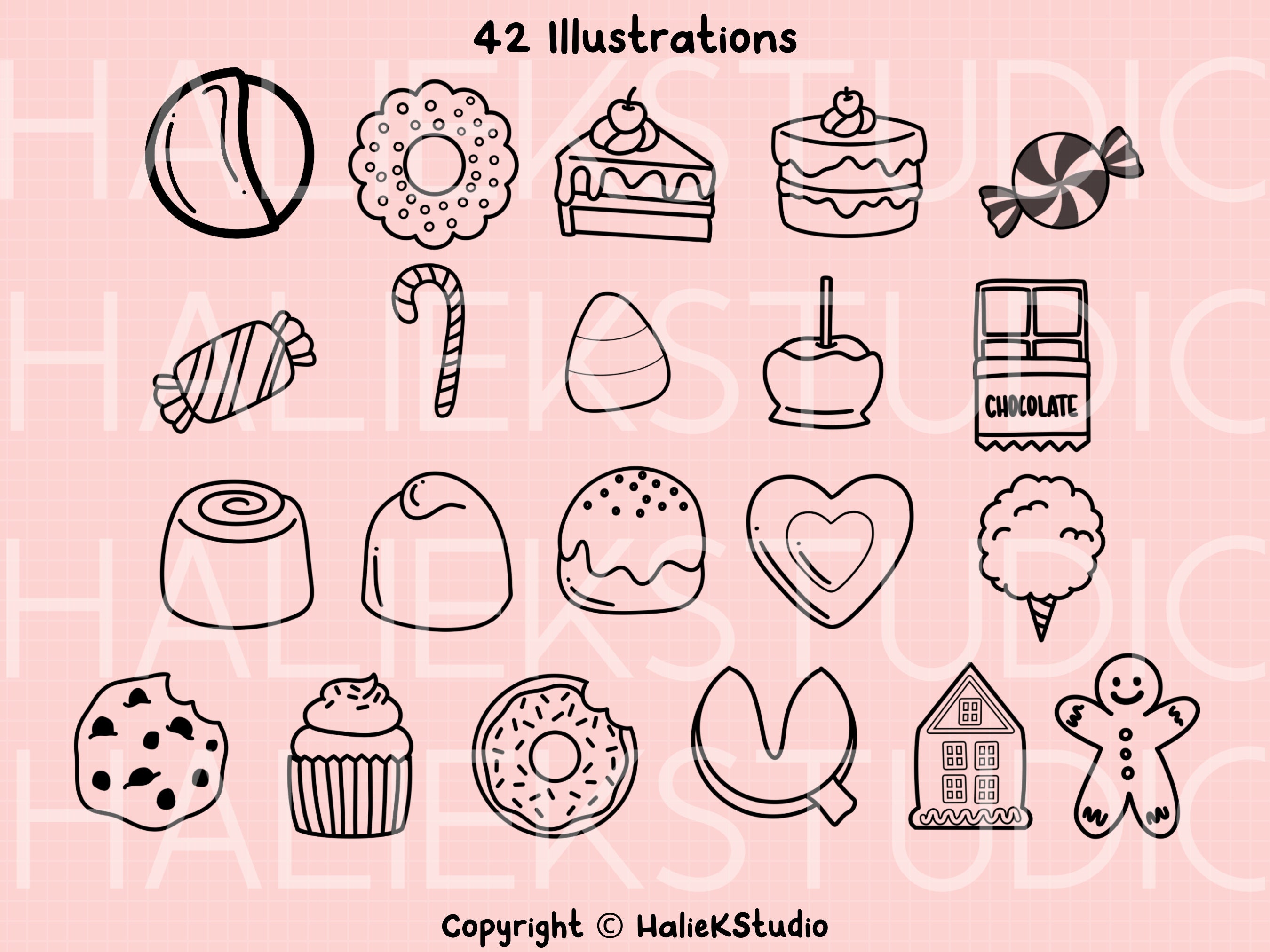 42 Sweet Treats Svg Bundle Cute Doodle Cakes, Cookies, Candy Images - Etsy