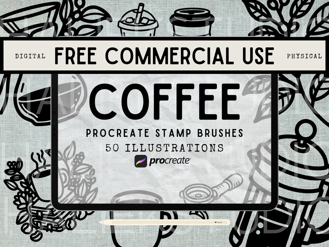 50 Coffee Stamps Procreate Brush Set: Commercial Use - Etsy