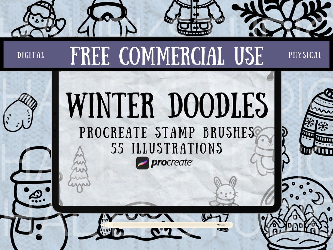55 Winter Doodle Procreate Stamps Brush Set - Winter Time Doodle ...