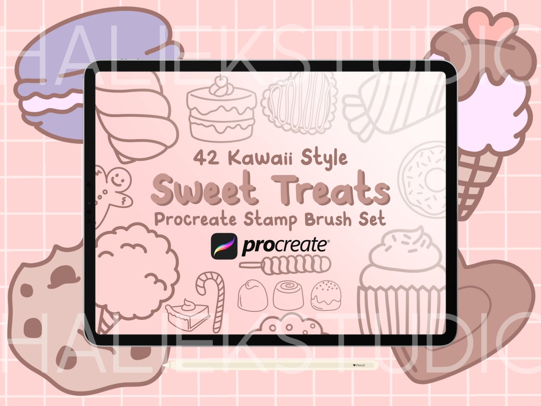 42 Sweet Treats Stamps, Cute Candy Procreate Stamps, Procreate Cakes ...