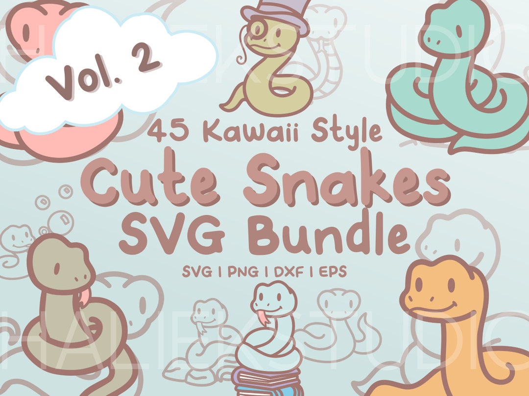 45 Snakes SVG Bundle Vol. 2 - Cute Kawaii or Chibi Snake Images in SVG ...