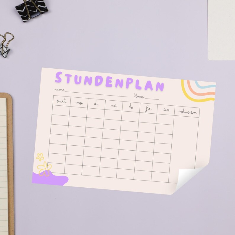 Printable Timetable – Colorful Timetable for School & University – PDF ...