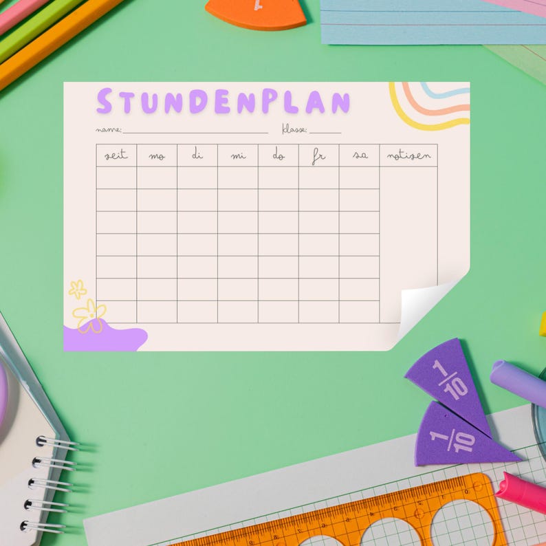 Printable Timetable – Colorful Timetable for School & University – PDF ...