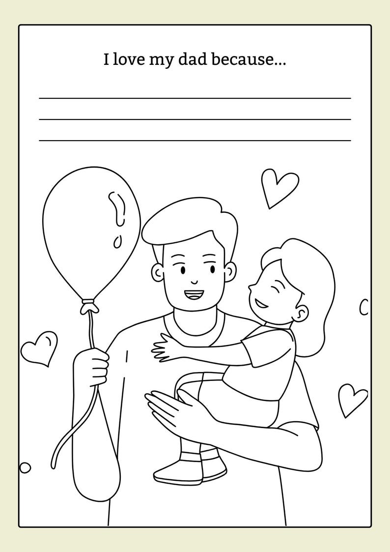 Father’s Day Writing & Colouring Book for Kids – 8 Printable Pages ...