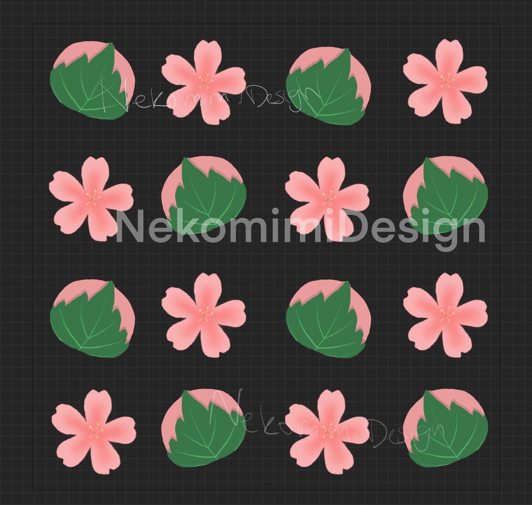Sakura Mochi and Sakura Petal Pattern Design Digital Download ...