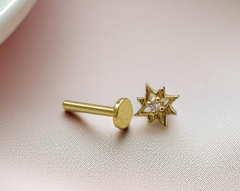 14K Solid Gold Cartilage Tragus Helix Inner Conch Nose Sunlight Star ...