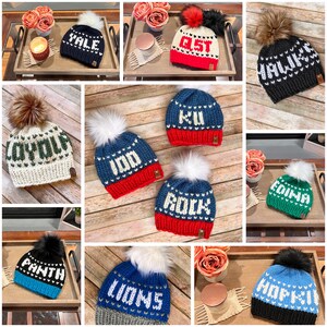 Custom College Pompom Beanie: Personalized Knit School Spirit Hat - Etsy
