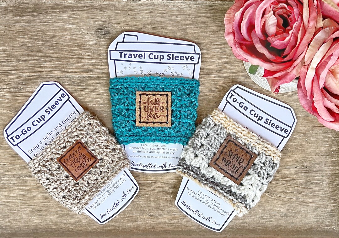 Patch To-go Cup Sleeve, Hot Coffee Cup Cozy, Crochet Patch Cup Cozy ...