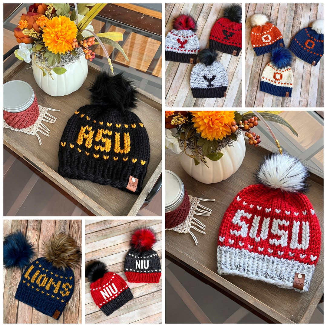 Custom Team Spirit Beanie, Pompom Winter Beanie, Customize Stocking Hat ...