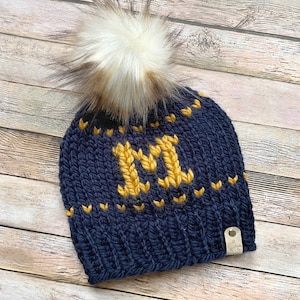 Custom College High School Beanie, Pompom Winter Beanie, Customized Knit Hat, College Knit ...