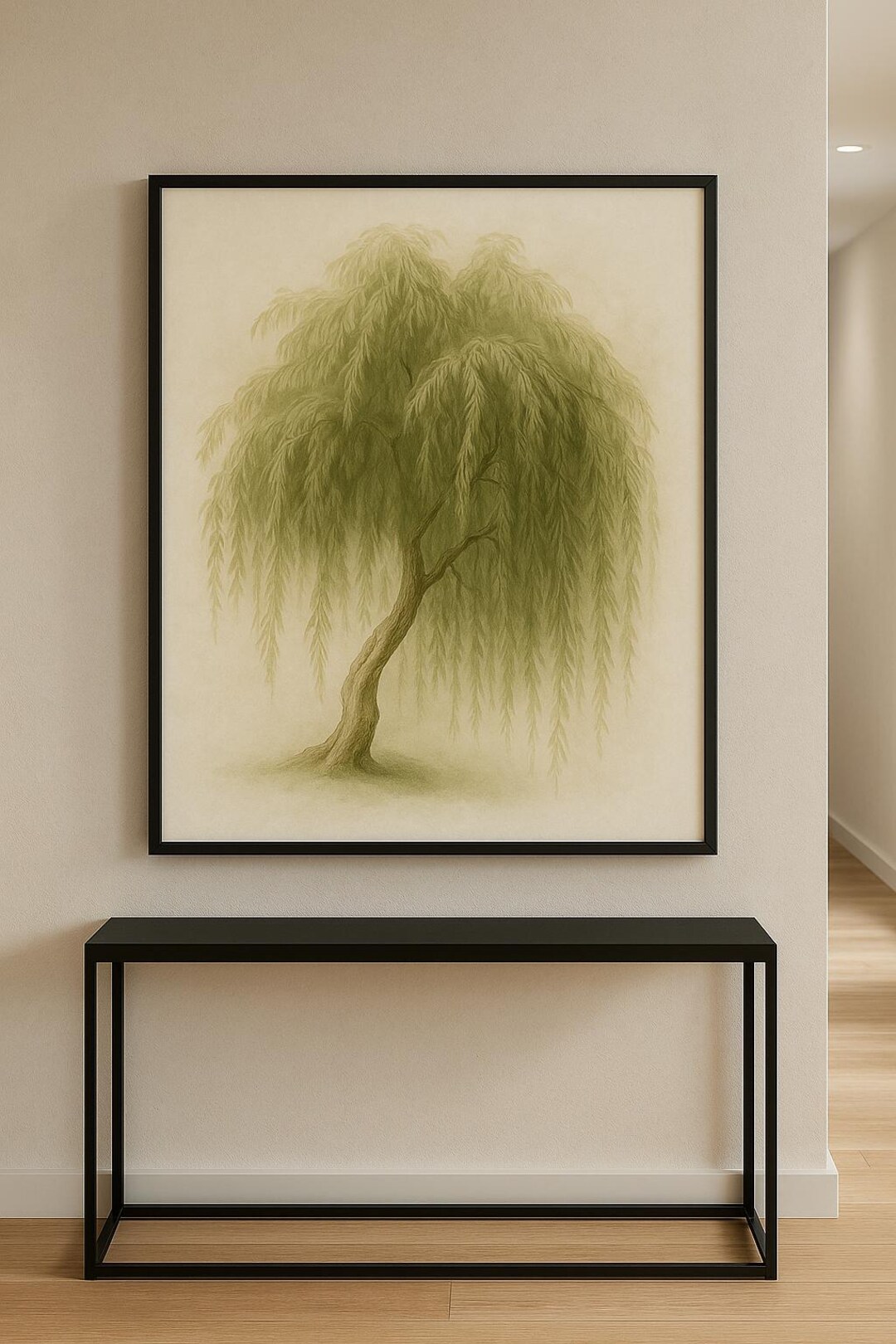 Vintage Watercolor Willow Tree Print, Muted Green Botanical Art, Simple ...