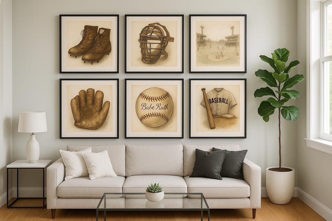 Vintage Baseball Art Prints, Nostalgic Gallery Wall Decor (digital ...