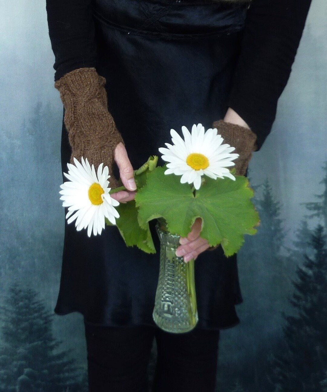 Swan Shetland Wool Mitts in Earth Brown, Hand Knitted Pure Wool Rustic ...