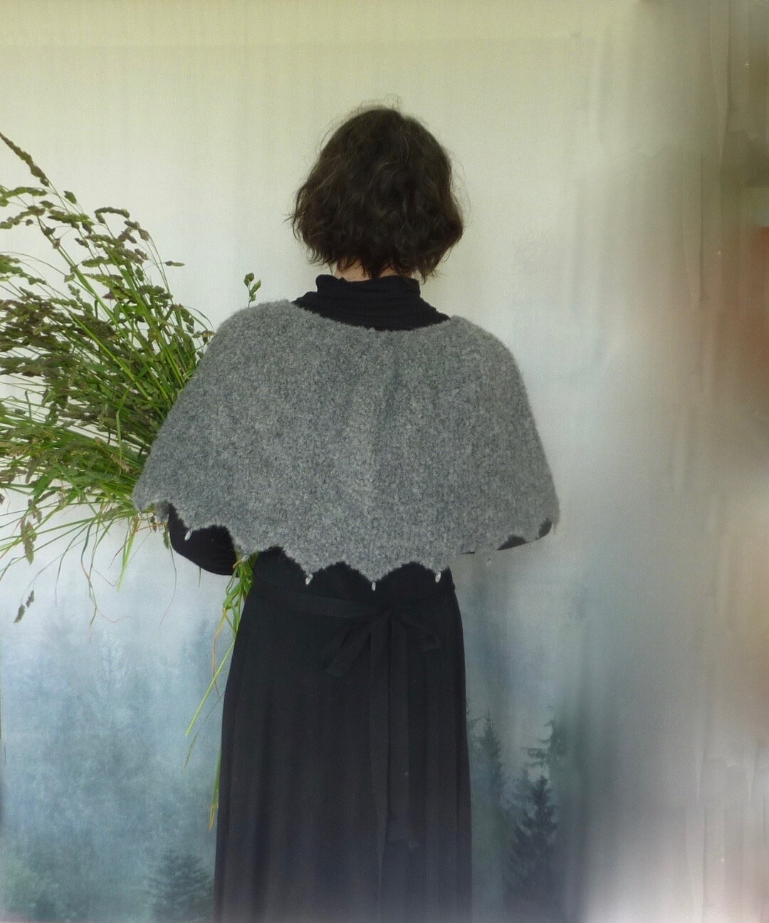 Smoky Quartz Capelet, Hand Knitted Cape in Gray Wool and Alpaca Mix ...