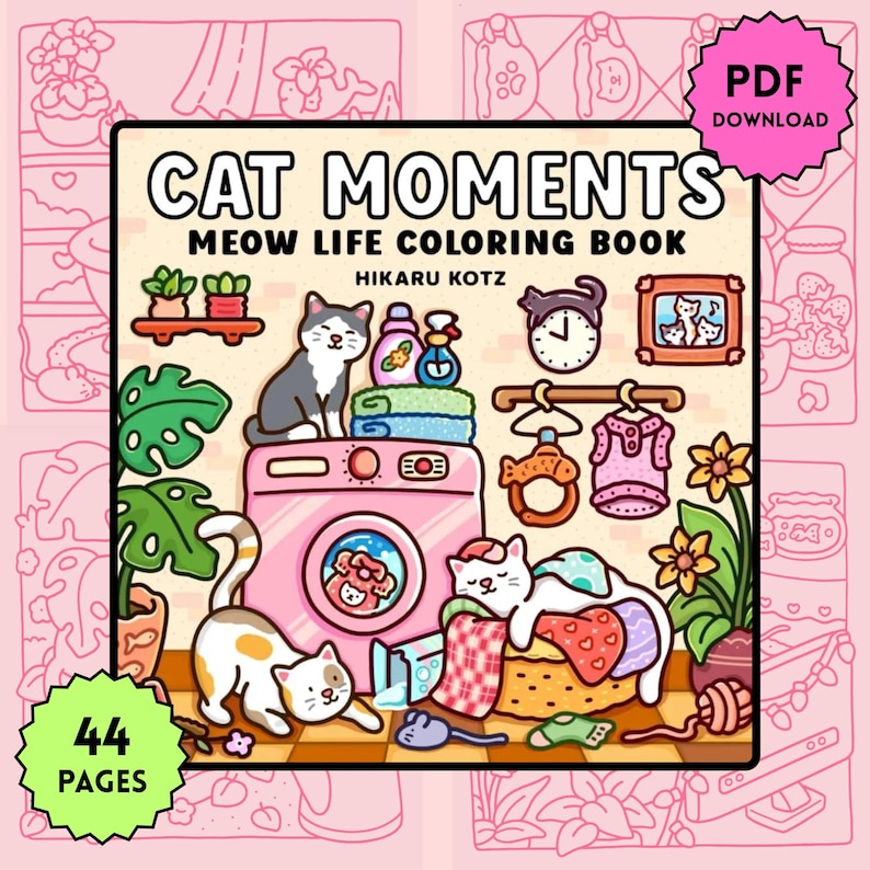 Cat Moments Coloring Book, Cute and Cozy Digital Coloring Pages, 20 ...