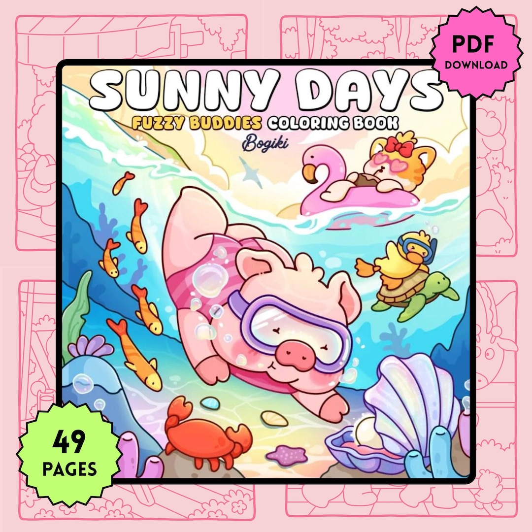 Sunny Days Coloring Book, Cute and Cozy Digital Coloring Pages, 20 ...