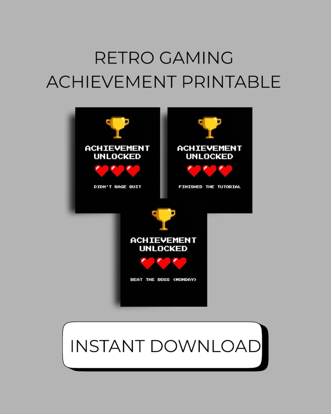 Gaming Achievement Printable - Retro Video Game Wall Art, Gamer Decor ...