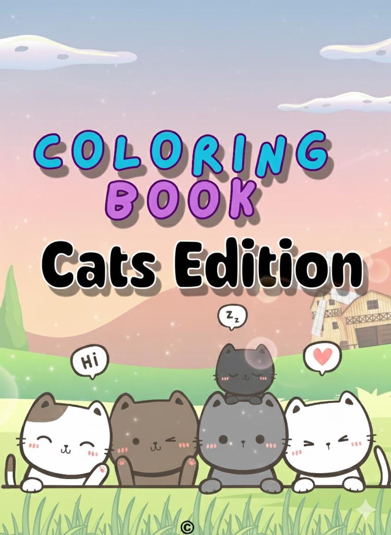 Adorable Cat Coloring Pages - Adult and Kids Coloring Book, Cats ...