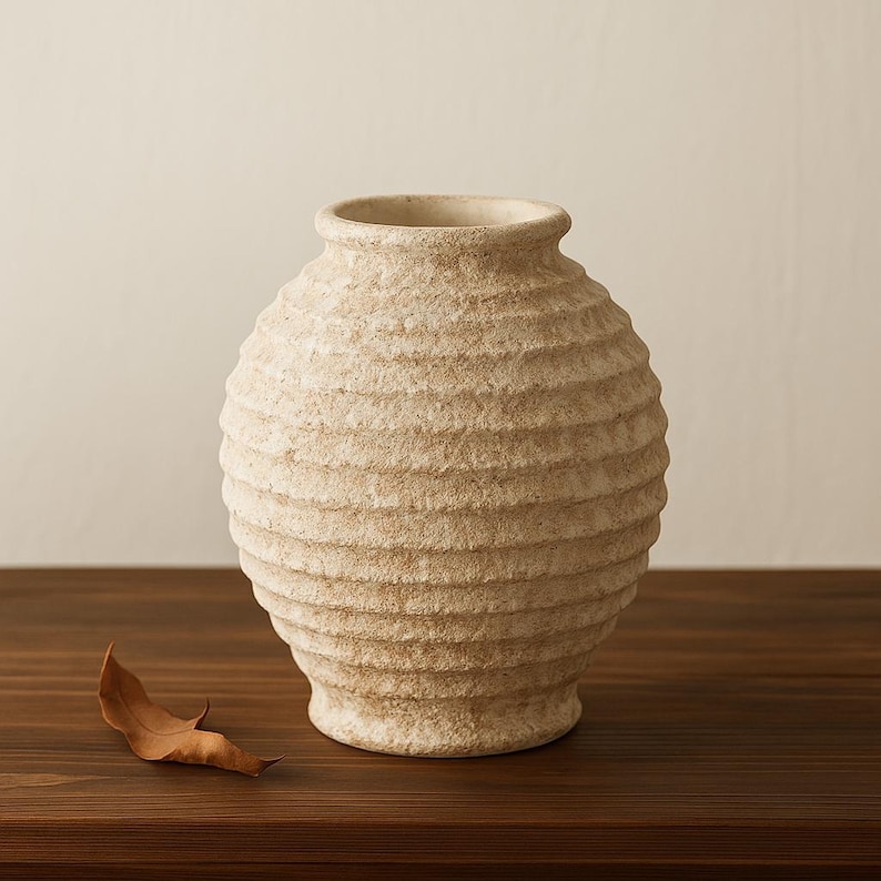 Raw Clay Vase – Textured Handmade Pottery Vase, Rustic Wabi-sabi Home Decor in Natural Unglazed ...