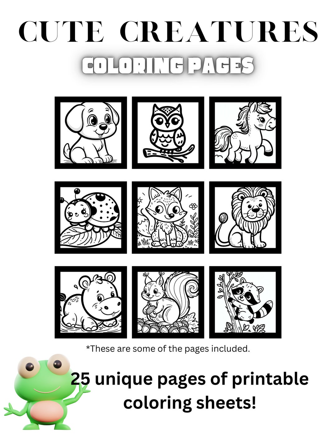 Cute Creatures Coloring Pages (25 Pages) PRINTABLE - Etsy