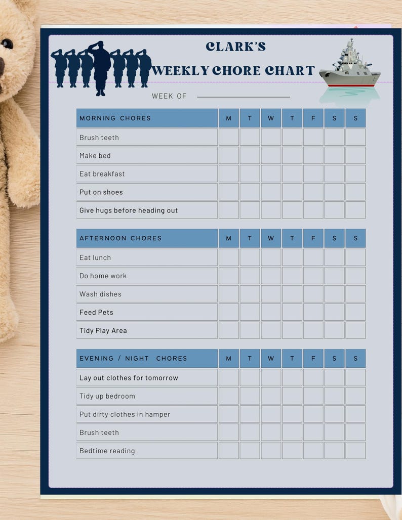 Editable Kids Chore Chart: Military Theme, Daily & Weekly (PDF ...
