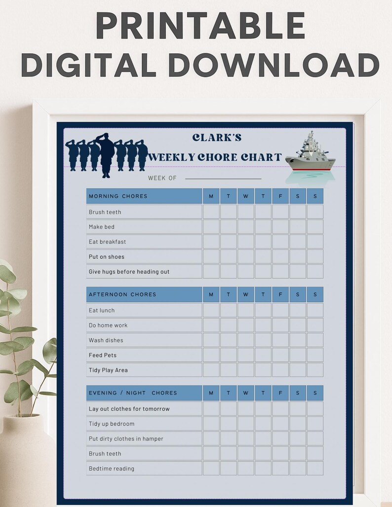 Editable Kids Chore Chart: Military Theme, Daily & Weekly (PDF ...