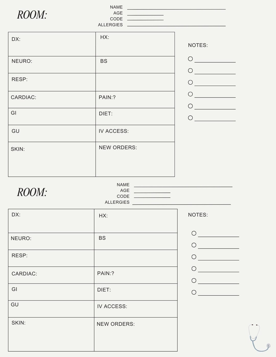 SBAR Report Sheet for Med/tele Nurses | 2 Patients per Side – Fits 4 ...