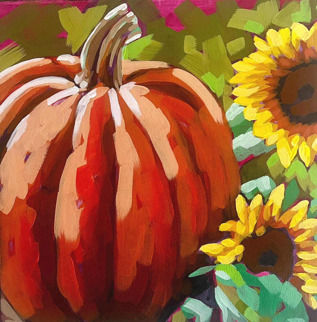 Original Pumpkin Patch and Sunflowers Acrylic Painting - Etsy