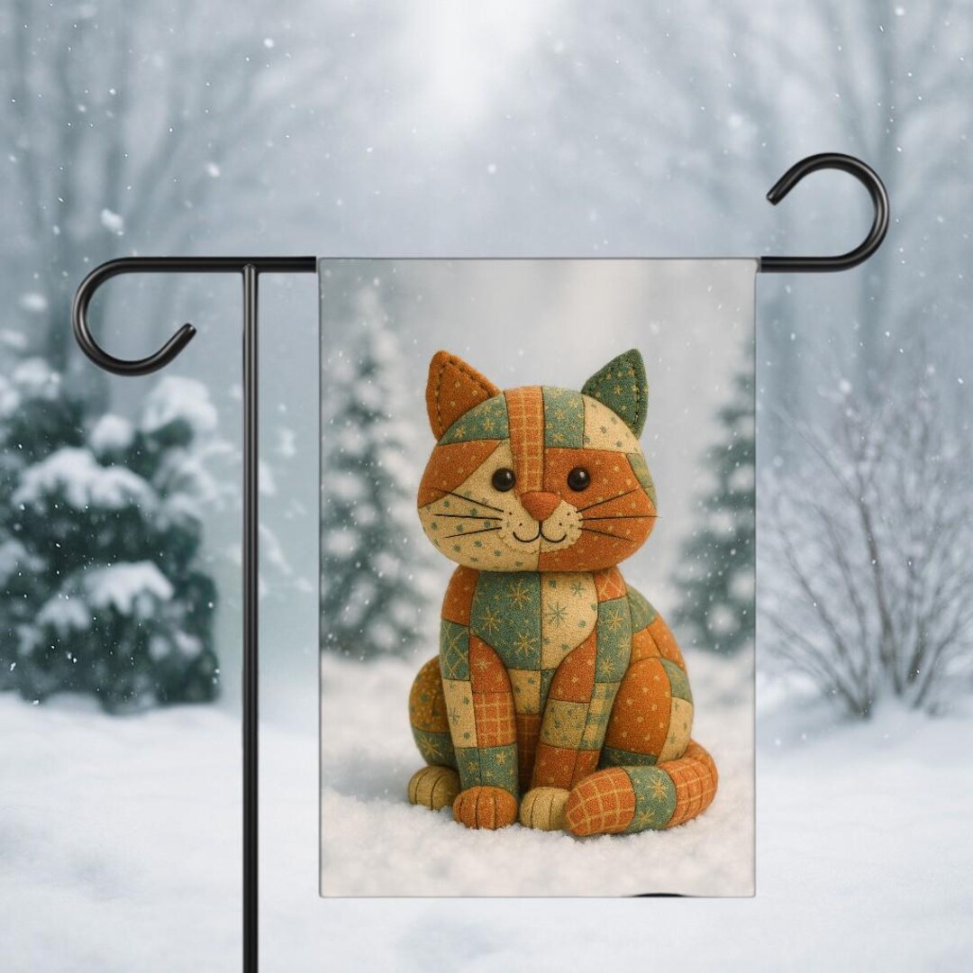 Patchwork Cat Garden & House Flag | Winter Snow Seasonal Outdoor Decor ...