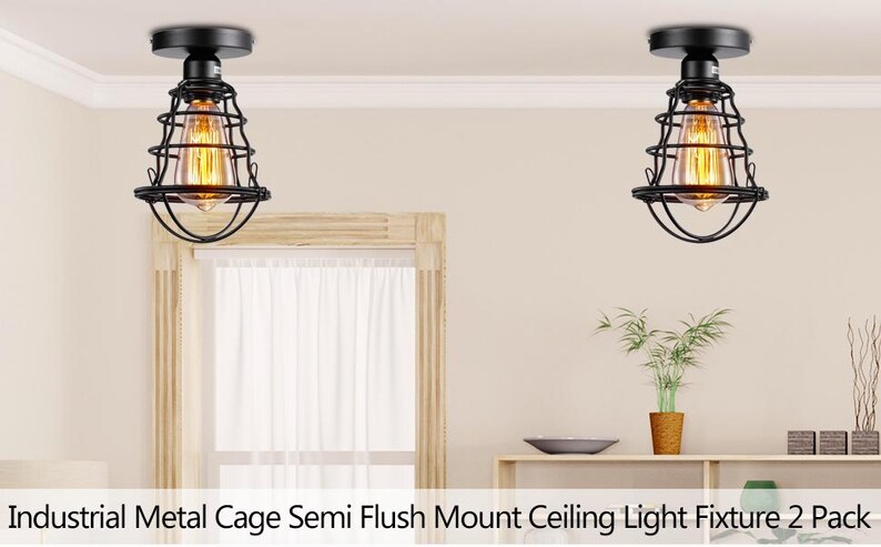 Vintage Industrial Cage Ceiling Light Fixture, Black Metal, 2 Pack - Etsy
