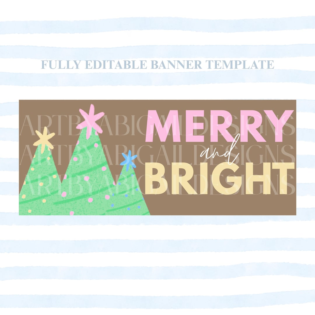 Merry & Bright Pastel Christmas Tree Banner Template - Etsy