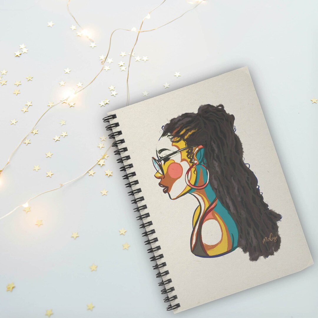 Black Girl Notebook, Afro Natural Hair Locs Art, Spiral Lined Melanin ...