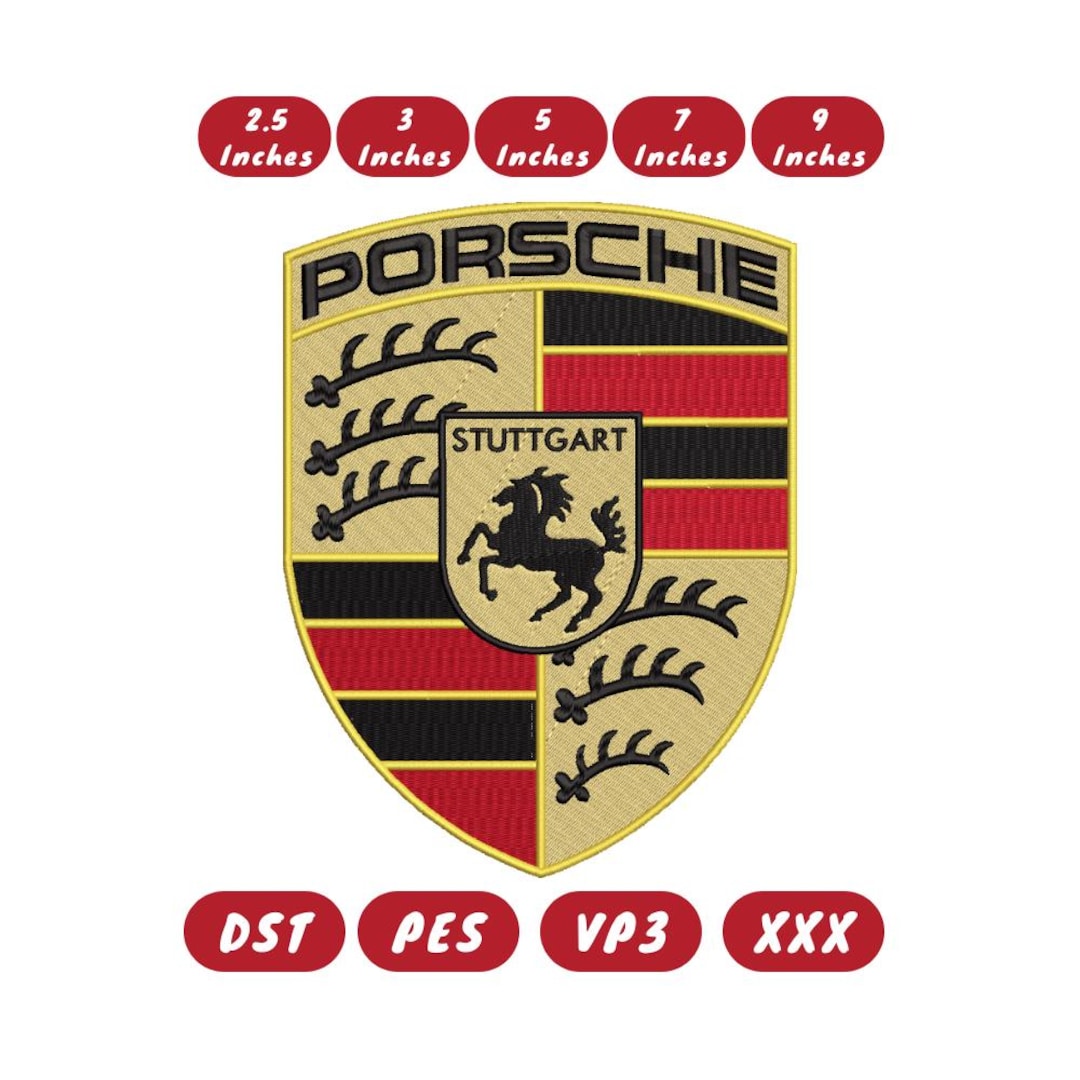 Porsche Logo Embroidery Design: Car Crest Emblem (DST, PES Files ...