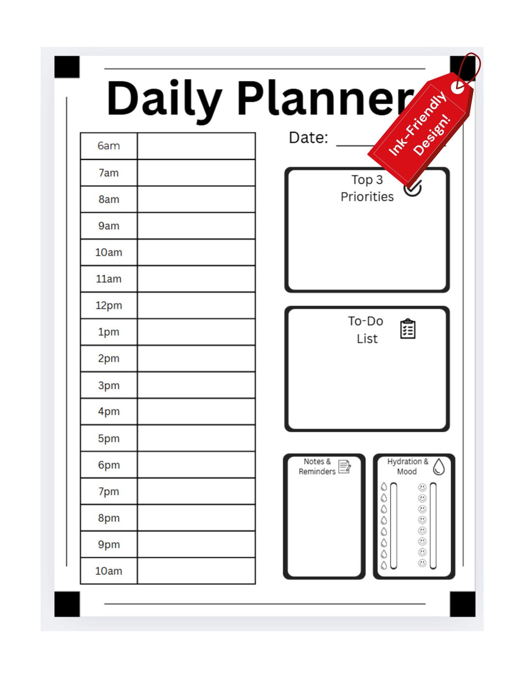 Daily Planner Printable PDF | Minimal Time Blocking Schedule | To-do ...