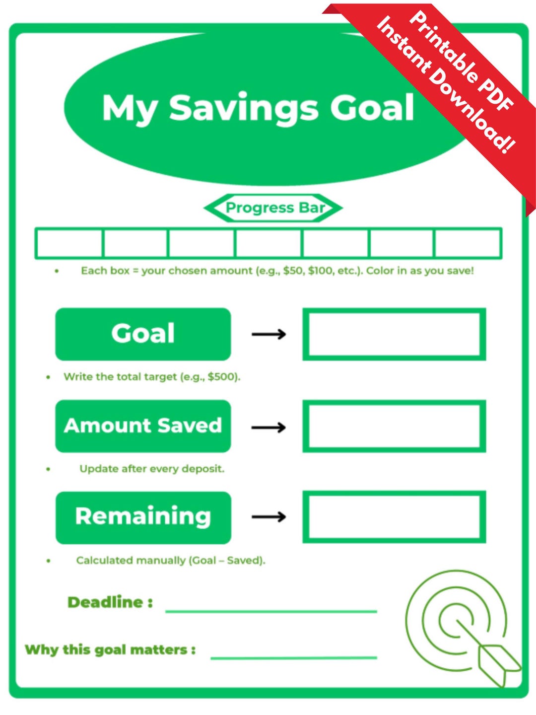 Savings Goal Tracker Printable PDF | Money Saving Worksheet | Student ...